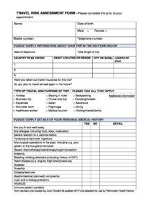 Travel risk assessment form – Yetminster Health Centre